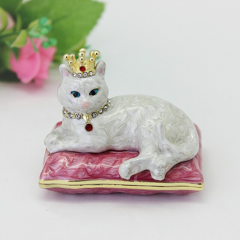 新款生日礼物珐琅彩枕头猫咪皇冠猫装饰盒摆件小饰品收纳盒摆件