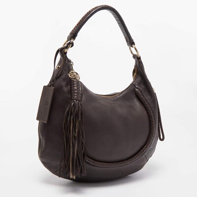 年度巨献美奢Délice by LANC深棕色真鹿皮流苏装饰单肩包新月包