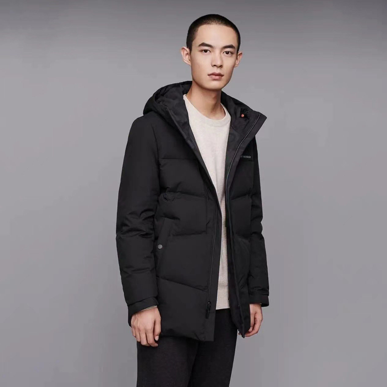 冬季时尚双面穿羽绒服男中长款休闲连帽有型温暖羽绒外套男