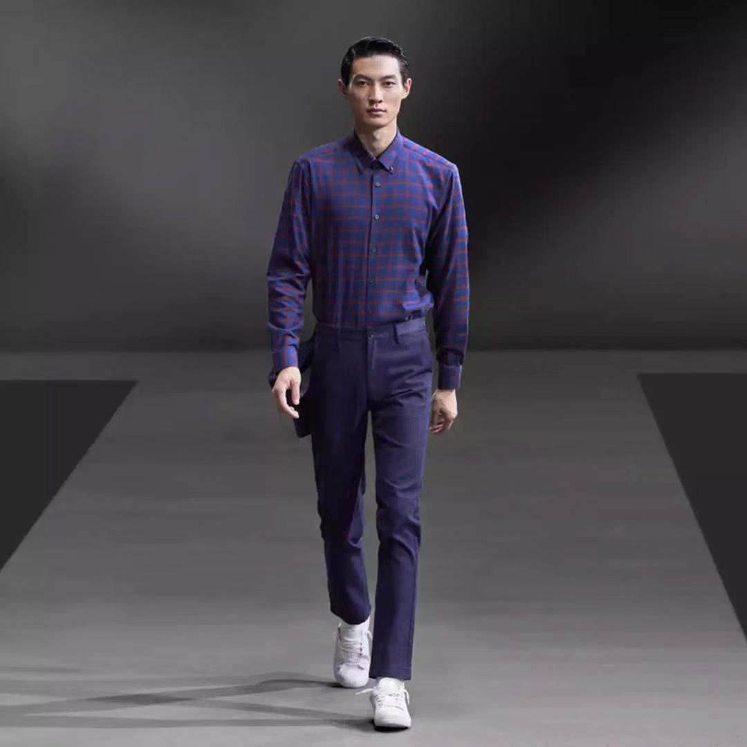 春季新品男式清爽格子天丝棉衬衫 男士时尚柔软休闲长袖衬衣