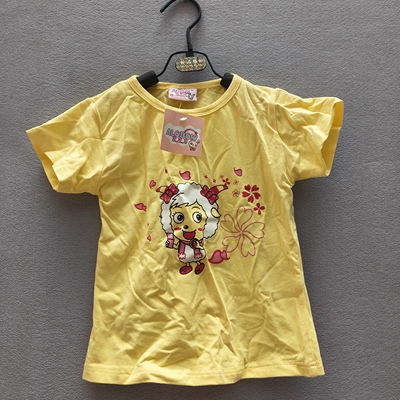 清仓夏款美洋洋圆领儿童舒适柔软中小童短袖T恤童装黄色95-100cm