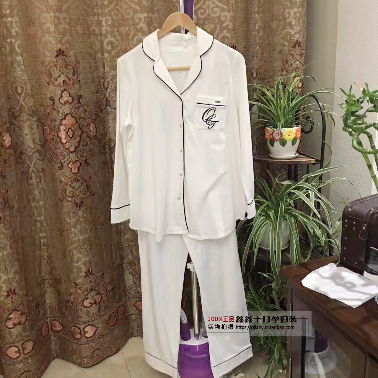 四季薄棉十月7154205 孕妇针织可哺乳家居服套装时尚简约月子服XL