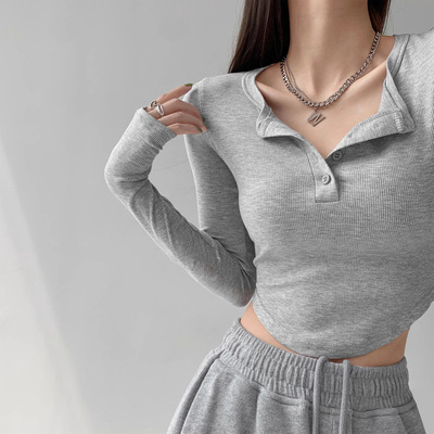 Women's Slimming T-shirt Pure Desire Half-open llar Solid lo