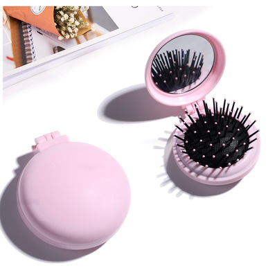 Portable Mini Round Hair Comb with Mirror Pocket Small Size