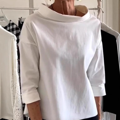 2026 Stylish Women’s tton-poly Blend Mock Neck Top –  Dire