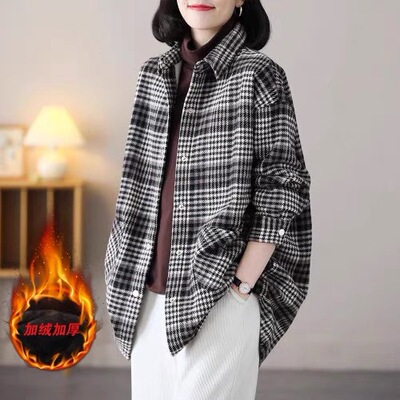 Fleece Warm Jacket For Women 2026 Plaid Brushed Fashion Plai