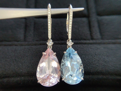 18k金镶嵌天然樱花粉摩根石海蓝宝耳坠女款情人节礼物9.62克拉