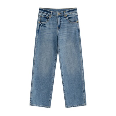 四季可穿时髦宽松高腰直筒牛仔裤