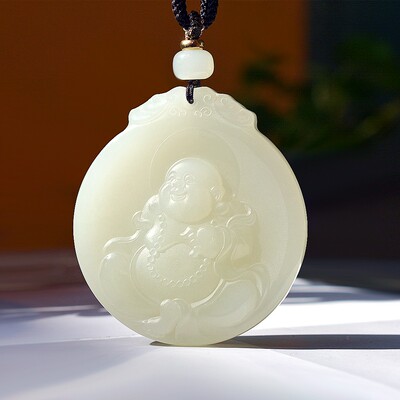 佩戴级精品高脂糯和田玉羊脂玉老坑料细润油冰白吉祥佛吊坠D15236