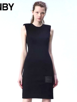 JN家黑色连衣裙西装面料无袖圆领修身女春秋收腰显瘦中裙简约包邮