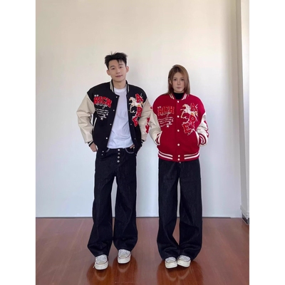 FDR官方店 美式复古R字魔术贴棒球服男女秋冬加厚情侣装夹克外套
