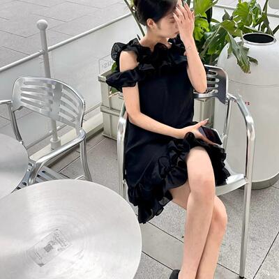 Pushbutton 女士桑蚕丝混纺网纱荷叶边连衣裙银泰百货精品 301596