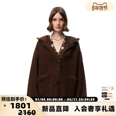 SHRO ENRO Wild geometry 女士牛角扣连帽羊毛外套银泰 301469