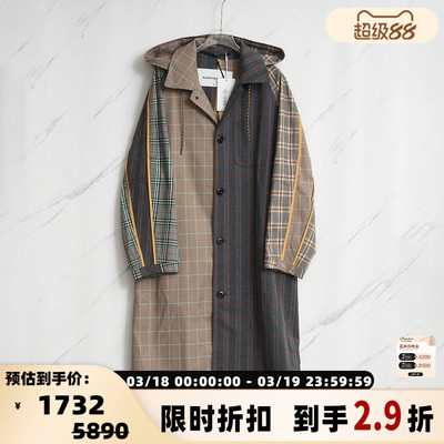 ANDERSSON BELL 男女同款中性格纹拼接连帽风衣银泰百货 301596
