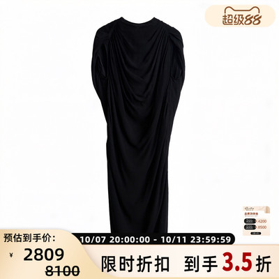 RICKOWENS女士极简气质垂坠褶皱短袖中长连衣裙 银泰百货 301596