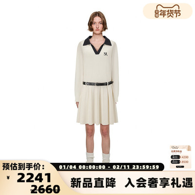 SHRO ENRO 秋冬新款女士POLO领百褶羊毛连衣裙银泰百货 301469