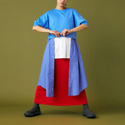 ENFOLD 女士叠穿两件套长款五分短袖A字连衣裙银泰百货 301596