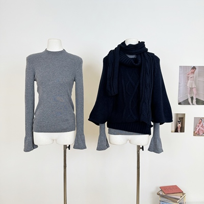 M.Y原创设计 设计秋冬款慵懒风双色宽松毛针织衫女简约套头上衣