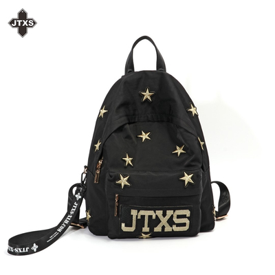 JTXS2024新款时尚百搭潮流五星刺绣双肩包休闲经典黑色旅行书包
