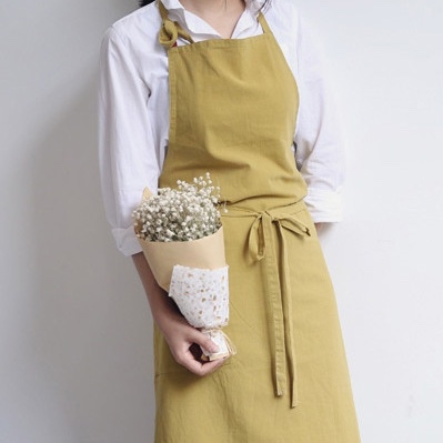 ins法式棉麻文艺围裙防污纯色