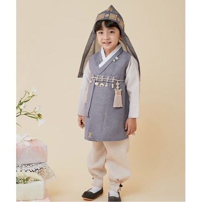 新品新 韩国进口正品传统民族儿童男童韩服H高级灰演出服1~5号doh