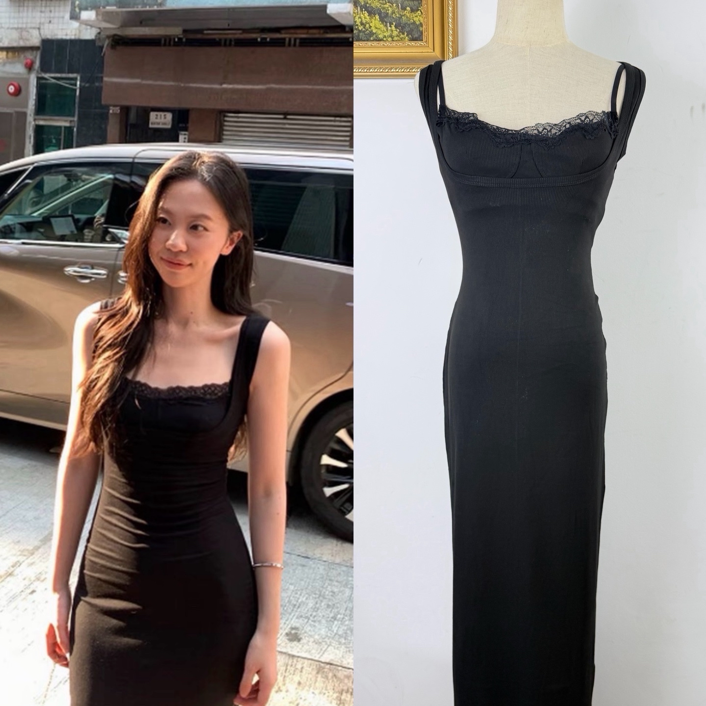 daydayicy超模裙新卡戴珊蕾丝边性感吊带连衣裙女大方领显瘦长裙