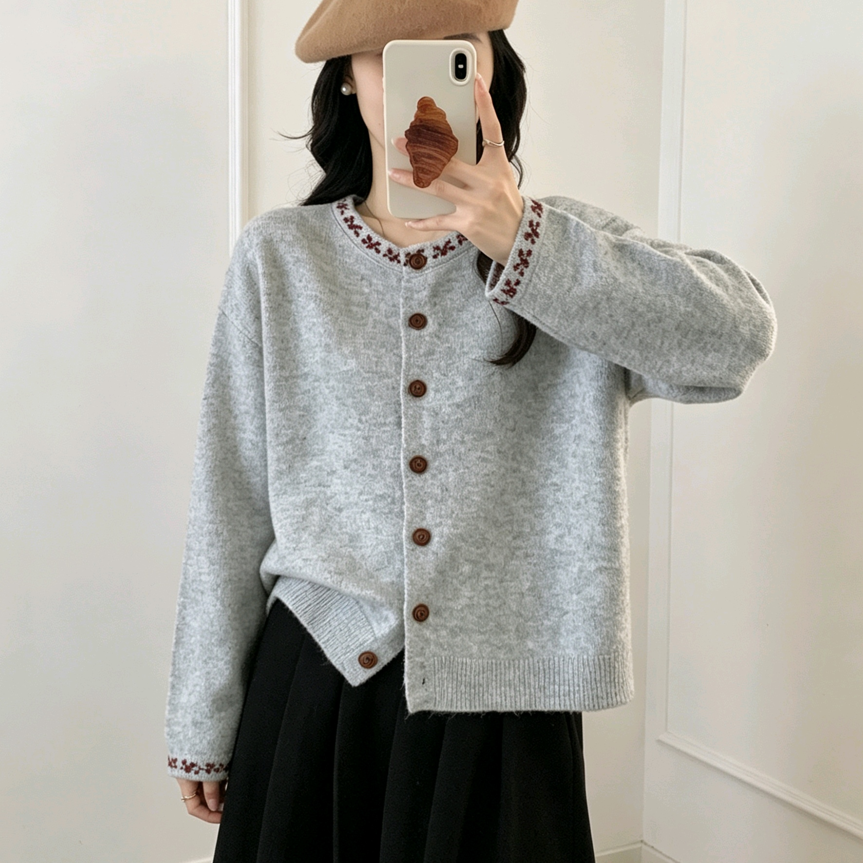 民族风灰色复古针织开衫女秋季2026新款宽松毛衣外套别致外搭上衣