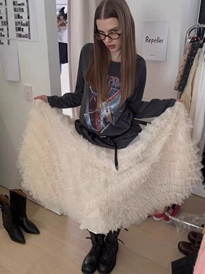 现~bubble韩代REPELLER韩女26春季洋气圆领乐器印花显瘦长袖T恤