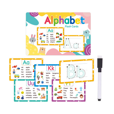 跨境英语启蒙Flashcard字母闪卡单词可擦写早教认知教具环扣