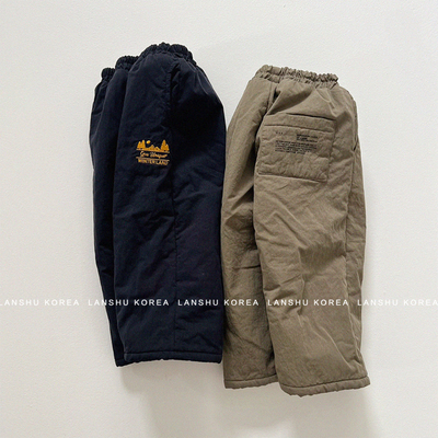 【Gou】懒鼠韩国童装25冬款男童女童刺绣设计复古亲子加绒裤