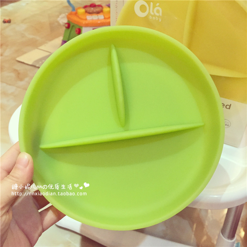 美国olababy婴幼儿童宝宝硅胶分格防摔学吃饭辅食水果盘吸盘餐盘