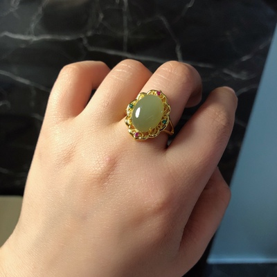 P291 天然和田玉晴水戒指复古湖水绿指环戒圈活口10/14mm首饰礼物