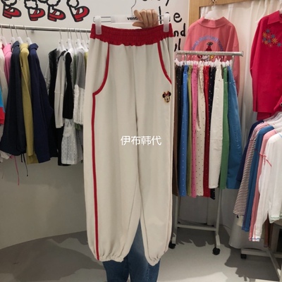 松紧腰休闲卡通老鼠宽松卫裤女