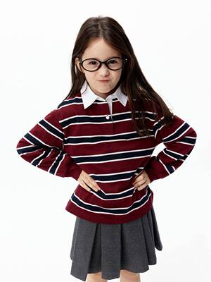 little moco专柜正品25冬装新款男女童纯棉条纹长袖T恤KBE4TEE013