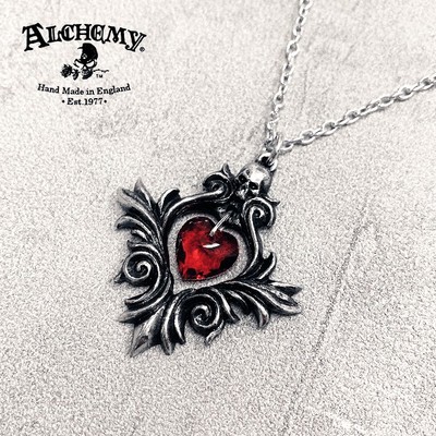 骷髅玫瑰红水晶心花束love项链