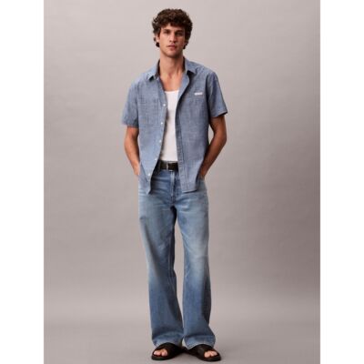 韩国代购26春夏CKJ男士宽松透气纯棉薄款衬衫休闲牛仔蓝4RG114G