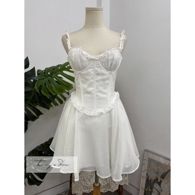 塔米家 WD鱼骨钢托木耳边吊带礼服连身公主小短裙 A1-1