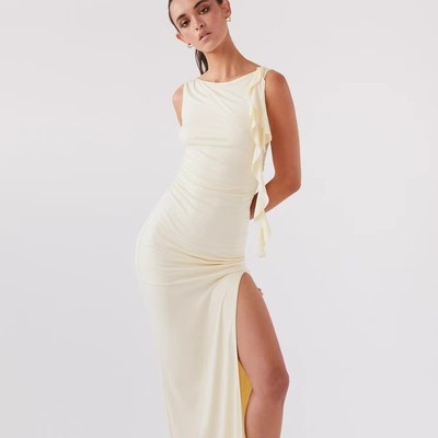 塔米家 PE纯色开叉紧身背心连身长裙 瑕疵品 H2-2