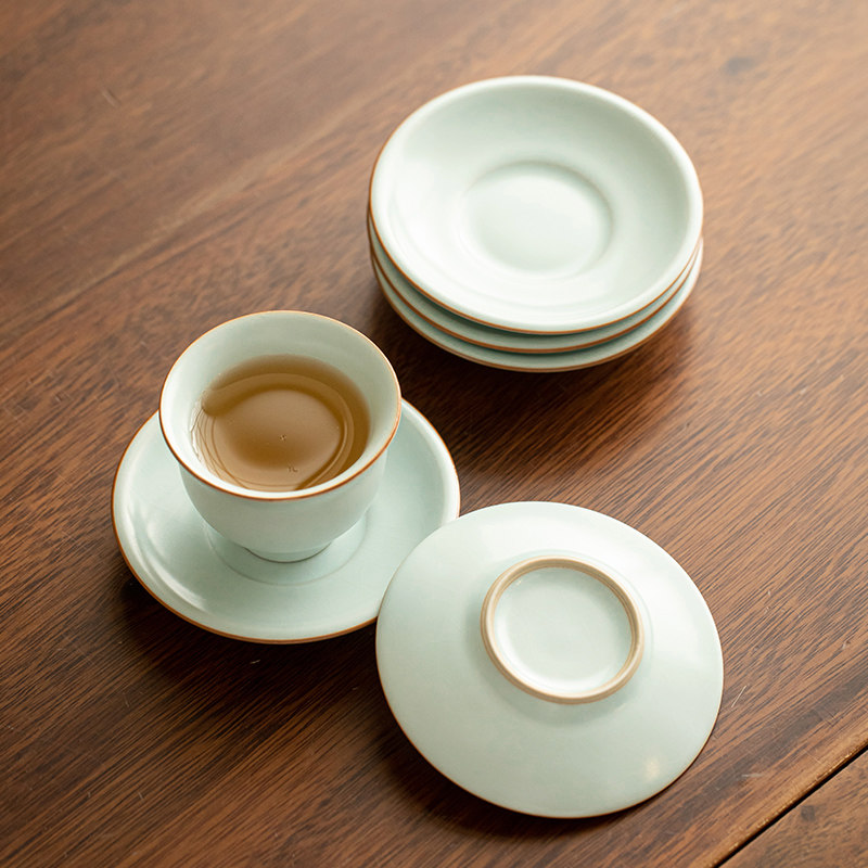 天青汝窑壶承小杯垫防烫开片汝瓷杯碟杯托陶瓷茶托功夫茶具配件