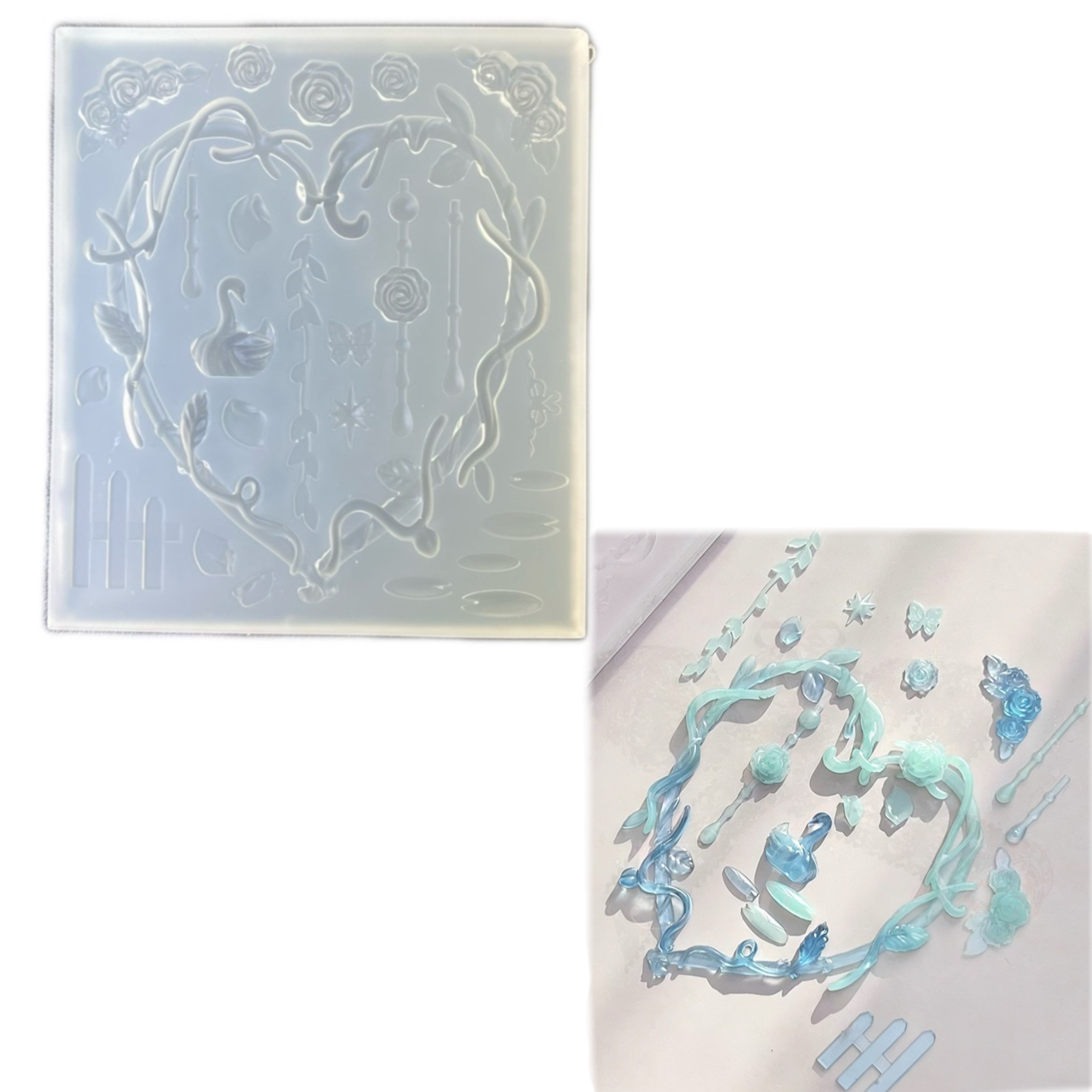 DIY手工藤蔓天鹅模具树脂uv水晶滴胶钥匙扣迷你挂件硅胶模具