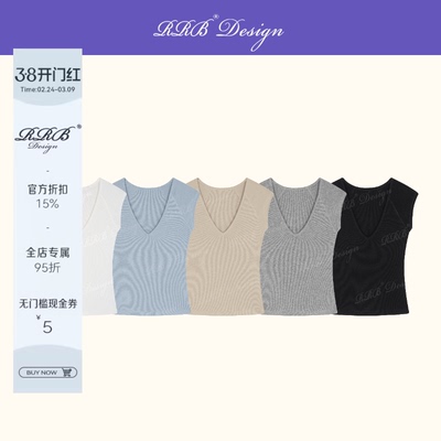 RRB Design 修身百搭显瘦纯色V领无袖T恤休闲简约小飞袖上衣