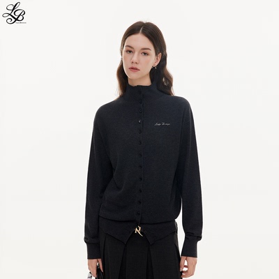 LazyBreeze秋季薄款针织开衫设计感上衣灰色毛衣早秋灰色打底衫女