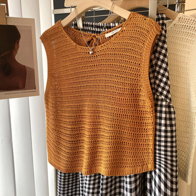 法式镂空无袖吊带背心女坎肩针织