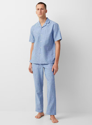 出口加拿大simons男士夏季麻棉重工古巴领短袖衬衣松紧腰长裤短裤