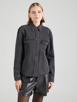 欧单jdy女士全棉水洗做旧斜纹布长袖衬衣宽松版型60欧元