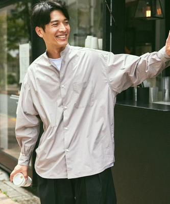 日单潮牌freaks store全棉精梳棉丝光处理长袖立领宽松休闲衬衣