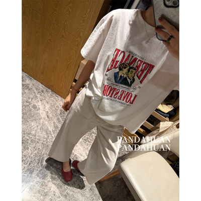 美式画报字母印花宽松短袖T恤