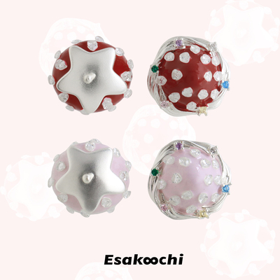 Esakoochi草莓奶油挞~原创设计少女可爱水果耳钉耳饰甜酷个性礼物