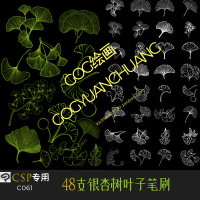 Clip Studio Paint笔刷银杏叶子植物落树叶手绘图案线稿CSP优动漫