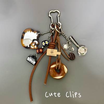 Cute Clips原创miu系包挂美拉德豹纹kitty镜子车钥匙扣串珠链包挂